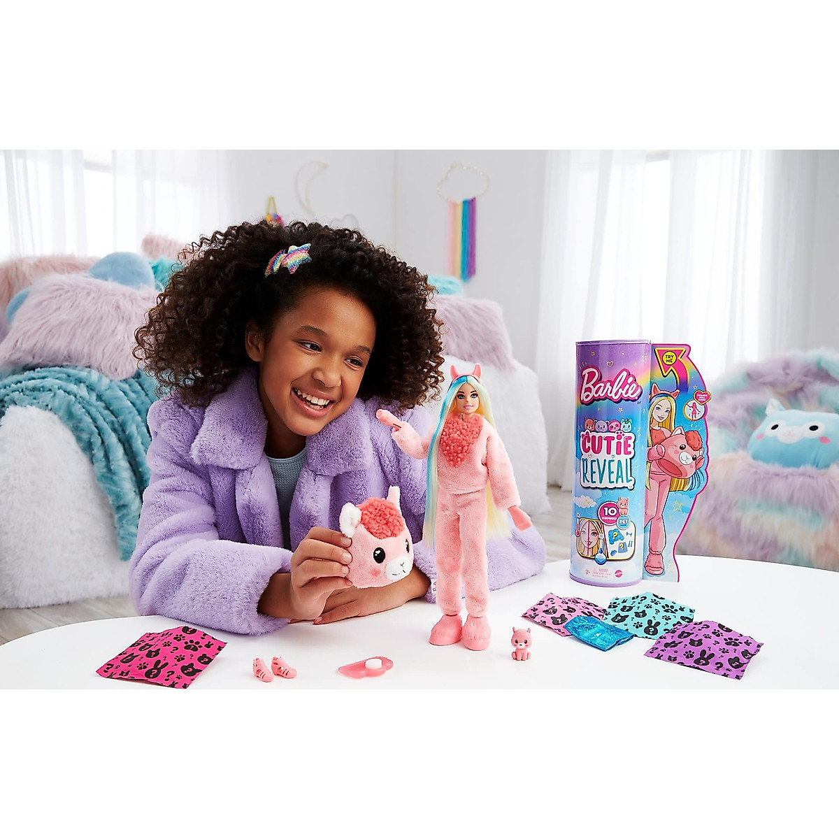 Barbie Cutie Reveal Doll, Fantasy Series Llama Plush Costume, 10 Surprises Including Mini Pet & Color Change
