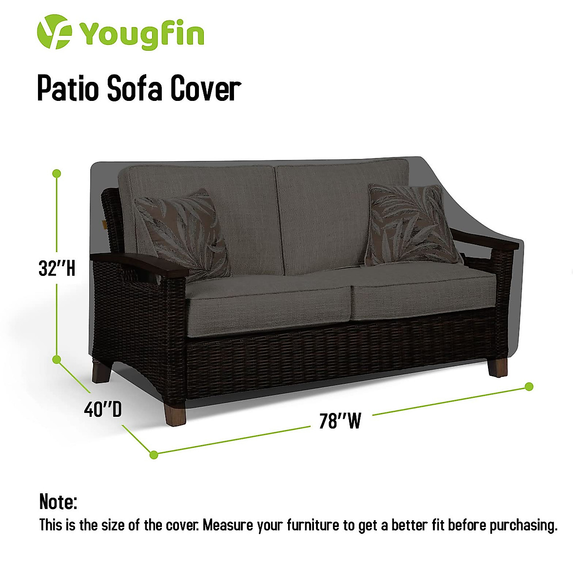Yougfin Heavy Duty Patio Sofa Cover Waterproof, 3-Seater Deep Outdoor Sofa Couch Furniture Cover with Air Vent and Handle, 78"W × 40"D × 32"H