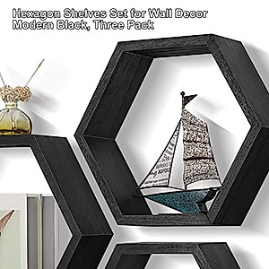 Black Hexagon Shelves Floating Honeycomb Shelves Set of 3 Wall Storage Shelf Bedroom Floating Shleves for Wall Decor Hexagonal Wood Shelves Wall Mount Display Geometric Hanging Rack for Living Room