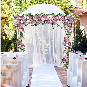 Artiflr 2 Pack Artificial Peony Garland Flowers, 12ft Floral Greenery Garland Rose Flower Vine with Peony Flowers and Green Leaves for Wedding Dining Table Home Party Deco (2, Champagne&Deep Ruby)