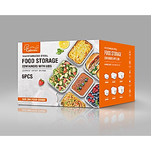 Cykorxicc 6pcs Large Stainless Steel Food Containers with Lids, Leakproof Meal Prep Containers, Airtight Kimchi Containers Reusable, Stackable/Oven/Dishwsher/Freezer Safe