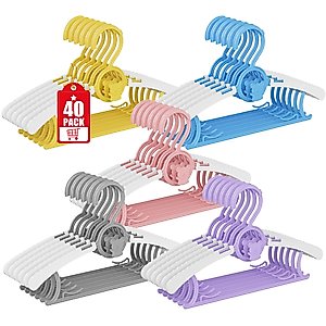 40 Pack Baby Hangers for Nursery Closet, Adjustable Non-Slip Kids Baby Clothes Hangers Toddler Infant Pants Hangers with Windproof Buckles for Baby Girls Boys Childrens Newborn Organizer, 11-14"