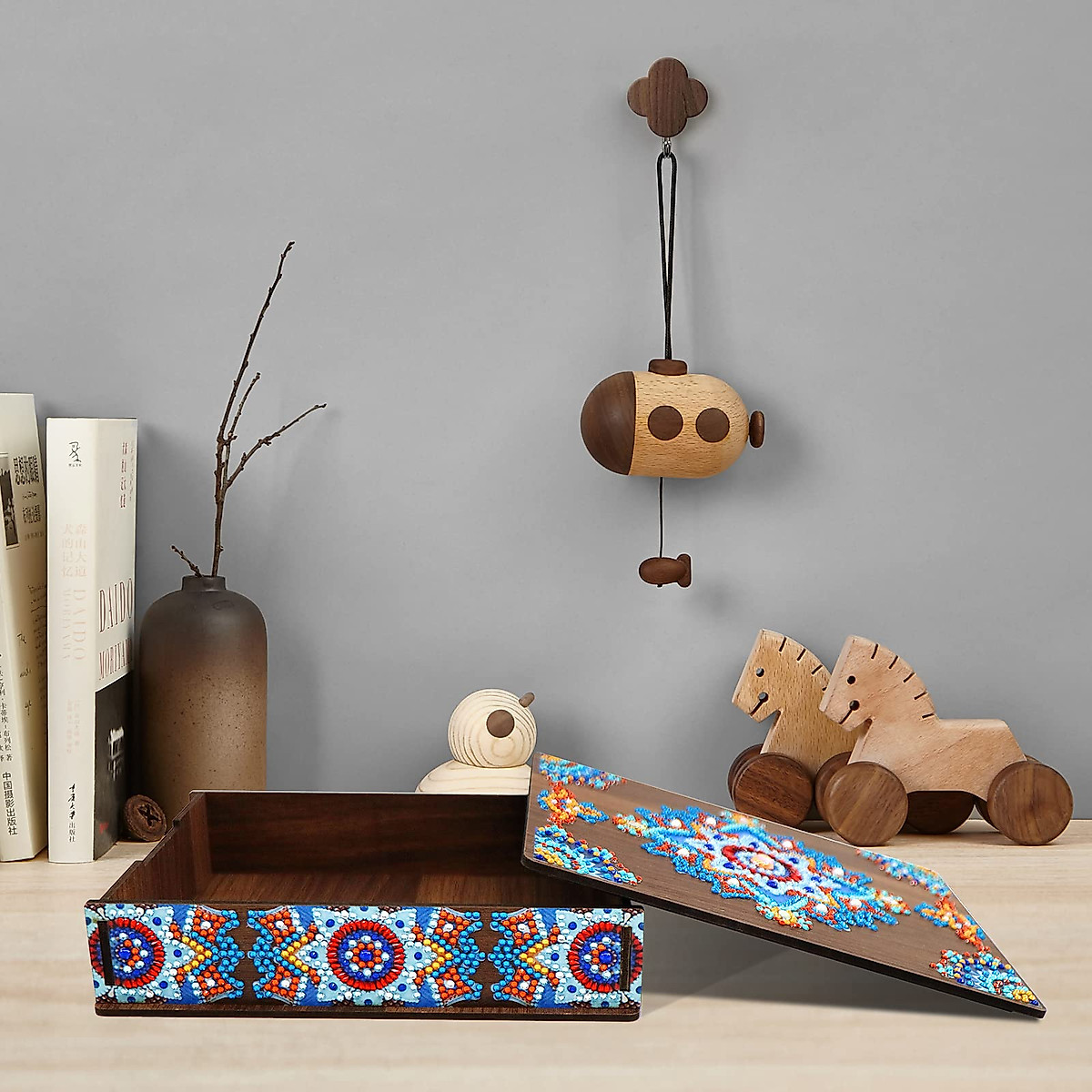 LIZHOUMIL 5D DIY Diamond Painting Jewelry Box Kit, Mandala Pattern Wooden Storage Box,Rhinestone Painting Organizer Arts Crafts for Home Office Desktop Decoration Gift Supplies 4#