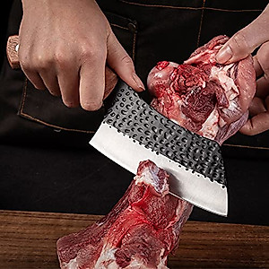 LYUSan Butcher knife Hand Forged Meat Cleaver Knife High Carbon Steel Chef Knife Fishing Filet Knife for Kitchen,Survival,Camping,BBQ