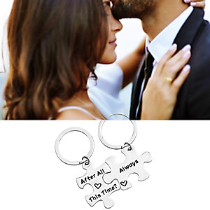Couple Puzzle Keychain After All This Time and Always Couples Jewelry Best Friend Gift (silver)