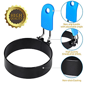 Stainless Steel Nonstick Egg Rings, Oil Brush, Silicone Spatula, Round Frying Eggs Pancake Mold with Anti-scald Handle, for Camping Breakfast Sandwich Burger Fried Eggs English Muffins - 6 Pack