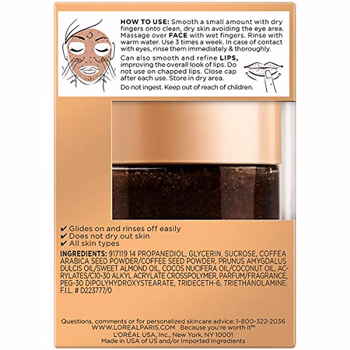 L'oreal Paris Skin Care Pure Sugar Face Scrub With Kona Coffee To Instantly Resurface & Energize for Soft Glowing Skin, 1.7 Ounce