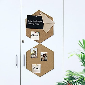 Self-Adhesive Cork Board Cork Tiles 8 Pcs Wall Bulletin Board 12" x10.2" Hexagon Cork Tile, Not Hurt Wall, Natural Message Pin CorkBoard for School/Home/Class/Kitchen & Office Decor Photo Display Memo