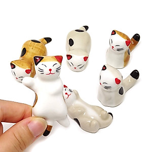 Honbay 6PCS Cute Ceramic Cat Chopsticks Rest Rack Stand Holder for Chopsticks, Forks, Spoons, Knives, Paint Brushes