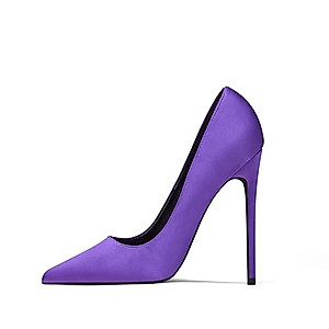 Elisabet Tang High Heels Womens Pointed Toe Heels Satin Pumps Stiletto Bridal Party Dress Evening Wedding Shoes for Woman Purple 8