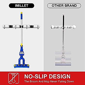 IMILLET 2 Pack Broom and Mop Holder Wall Mounted, Stainless Steel Broom Holder Mop Holder Self Adhesive Heavy Duty Hooks Storage Organizer for Home Laundry Room Garden Garage Closet Kitchen