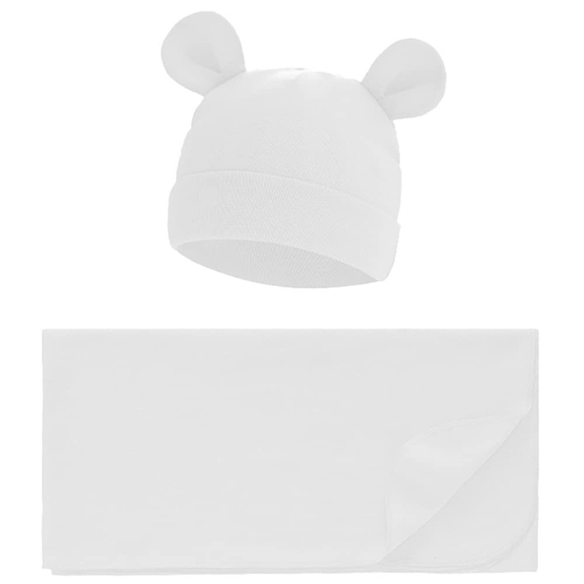 Exemaba Unisex Baby Swaddle Blanket with Hat Set Newborn Swaddle Receiving Blankets Sleep Sack for 0-3 Months Boys Girls(White)