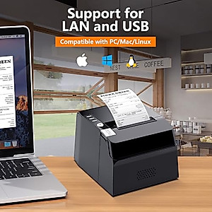 miemieyo POS Receipt Printer, 80mm Thermal Printer, ESC/POS, Restaurant Kitchen Printer Support Cash Drawer,USB Serial Ethernet Receipts Printer for Small Business