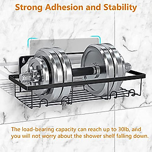 Preziouz 3 Pack Bathroom Organizer with Hooks, Self Adhesive Black Shower Caddy, No Drilling & Stainless Steel, Wall Mounted Shower Shelves for Shampoo and Soap Storage