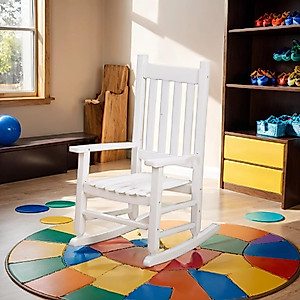 BplusZ Child Rocking Chair Kid's Toddler Wooden Comfy Rocker Furniture Indoor Outdoor Patio Porch Balcony Reading Room for Baby Children Ages 6-10, White
