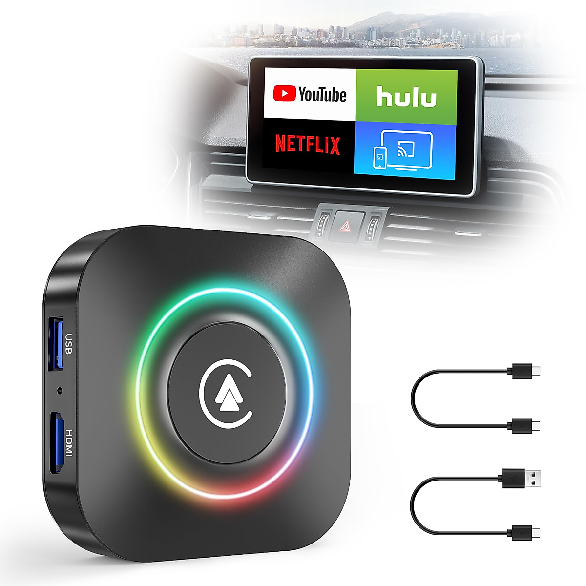 Wireless CarPlay Adapter with Netflix YouTube to Car and TV, Apple CarPlay and Android Auto Wireless Adapter for Car, Magic CarPlay Box CarPlay Streaming for Factory Wired CarPlay Cars from 2016