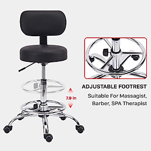 KLASIKA Drafting Swivel Chair with Back Support and Adjustable Footrest Rolling Stool, Multi-Purpose Office Desk Chair for Bar Kitchen Shop, Black