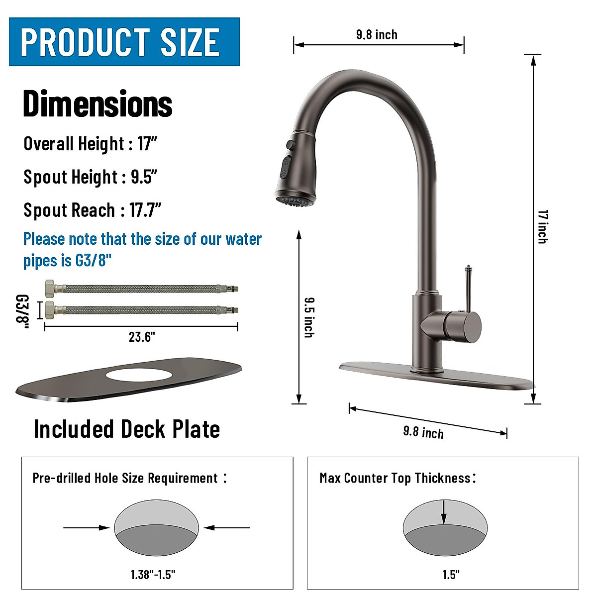 yotruth Gray Kitchen Faucets with Pull Down Sprayer, Single Handle High Arc Stainless Steel Kitchen Sink Faucet with Deck for RV Farmhouse