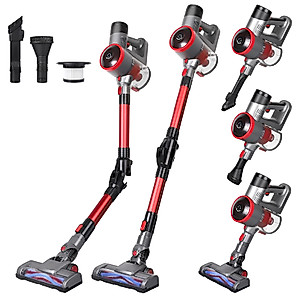 Intercleaner Cordless Vacuum Cleaner Stick, 20KPa Powerful Suction Brushless Motor, 4 in 1 30min Runtime Detachable Battery, Ultra Quiet, Lightweight Handheld for Hardwood Floor Carpet Car Pet Hair