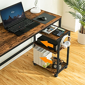 HOOBRO Mobile Printer Stand, 3-Tier Printer Cart Under Desk with Storage, Industrial Adjustable Rolling Cart , Sturdy Little Table on Wheels for Home Office, Rustic Brown and Black BF28PS01