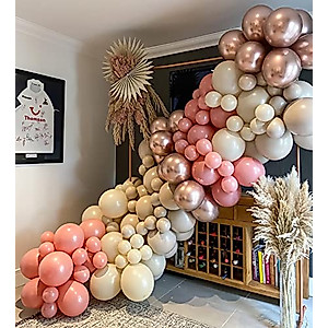 132PCS Dusty Rose Pink Brown Nude Mauve Ivory White Boho Balloons Balloon Garland Kit, Baby Shower Balloons Girls, Boho Teddy Bear Neutral Birthday Wedding Baby Shower Party Decorations for Girl