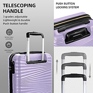 LEAVES KING Luggage 5 Piece Sets, Hard Shell Luggage Set Expandable Carry on Luggage Suitcase with Spinner Wheels Durable Lightweight Travel Set for Men Women(14/18/20/24/28, Lavender)