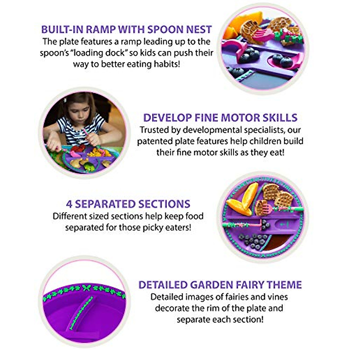 Constructive Eating Plate and Utensils Set Garden Fairy - Made in USA - Toddler Dinnerware, Kids Dinnerware and Utensils Set for Ages 1-3, Toddler Utensils 2 and 3 Year Old, Divided Toddler Plates