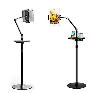 MagicHold Adjustable Metal Tablet Phone Stand Mount Holder Compatible with Ipad Pro, Ipad Air.ipad Mini,iPhone,Great for Office/Bed/Zoom/Netflix (Built in Cup/Phone Tray) (Black)