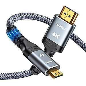 Mini HDMI to HDMI Cable 10FT, Highwings (4K 60Hz) High Speed HDMI to Mini HDMI Male Bi-Directional 2.0 Cord, for HDTV, Tablet, Camera and Camcorder [Aluminum Shell, Nylon Braided]