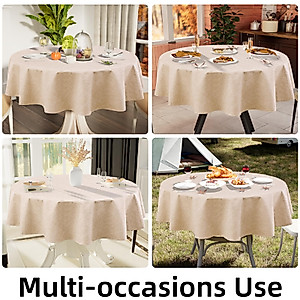 Smiry Round Faux Champagne Table Cloth, Waterproof Burlap Fabric Tablecloth, Washable Decorative Farmhouse Table Covers for Kitchen, Dining, Parties, 60x60, Champagne