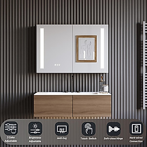 LIGMIRR Bathroom Medicine Cabinet with Lights, 36×24 Inch LED Bathroom Medicine Cabinet, Double Door Bathroom Mirror Cabinet with Defogger, Dimmer, Surface Mount