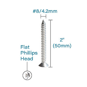 IMScrews 25pcs #8 x 2" (50mm) Stainless Flat Head Phillips Wood Screws 18-8 (304) Stainless Steel Countersunk Self Tapping Screws