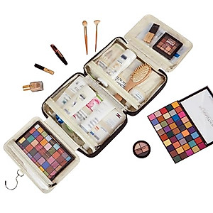 FINDCOZY Extra Large Toiletry Bag with Hanging Hook, Travel Makeup Case for Women, Cosmetic Organizer for Toiletries, Full-Sized Bottles, Beauty, Black