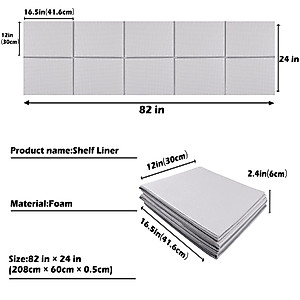 BUTJIJV Waterproof Shelf Liner for Under Sink, ( 5mm Thick, 24×82 Inch ), Slip-Resistant Kitchen Cabinet Protection Mats, Non-Adhesive PVC Foam Wire Shelf Liner, Grey Tool Drawer Liner