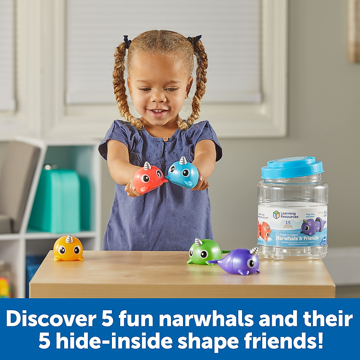 Learning Resources Snap-n-Learn Narwhals & Friends, 15 Pieces, Ages 18 Months+, Baby and Toddler Toys, Educational Toys, Color and Shape Recognition, Fine Motor Skills
