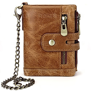 Alkenred Vintage Small Women's wallet RFID Blocking Chain ladies purse leather (brown)