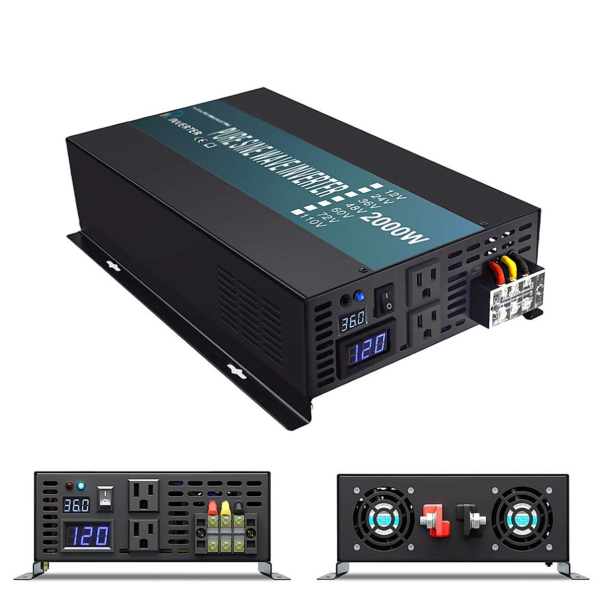 WZRELB 2000W 36V 120V Pure Sine Wave Power Inverter with 2 AC Outlets,Car Inverter (RBP-200036)
