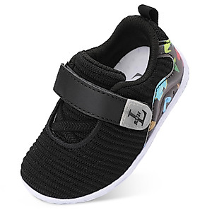 L-RUN Barefoot Shoes Kids Toddler Wide Toe Box Shoes Non-Slip Infant Sneakers Black 9.5-10 Toddler