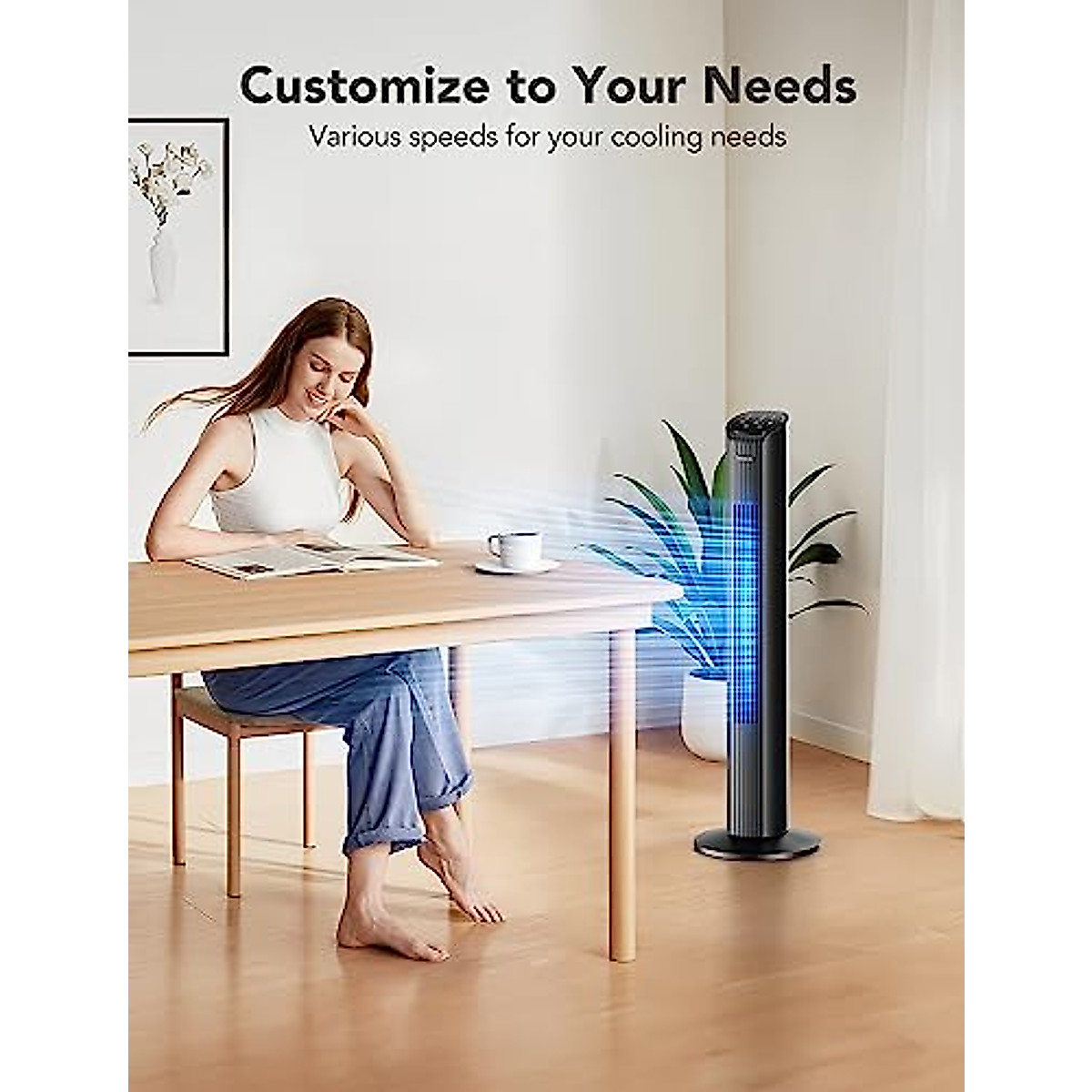 GoveeLife 36'' Smart Tower Fan for Bedroom, Oscillating Fan with Auto-Reflect, Room Fan with 8 Speeds, 4 Modes, 24H Timer with APP, Works with Alexa, Floor Fan for Home Office