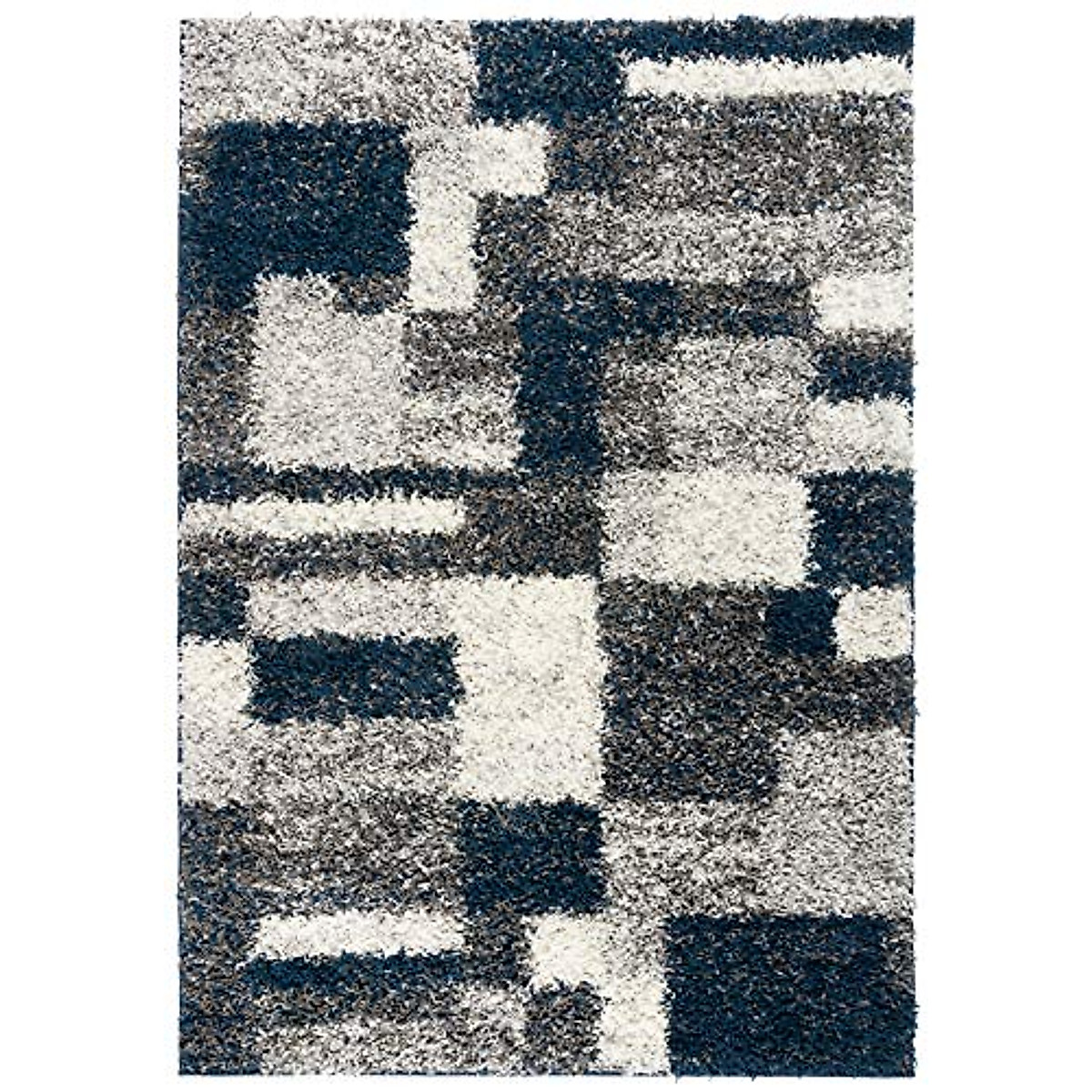 Rugshop Distressed Modern Boxes Plush Shag Area Rug 5' x 7' Navy