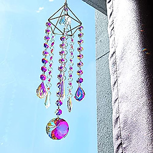 H&D HYALINE & DORA Crystal Suncatcher Wind Chimes,Window Hanging Ornament,Chandelier Aurora Rainbow Crystal Prisms Ornament Garden Outdoor Decoration Pendant