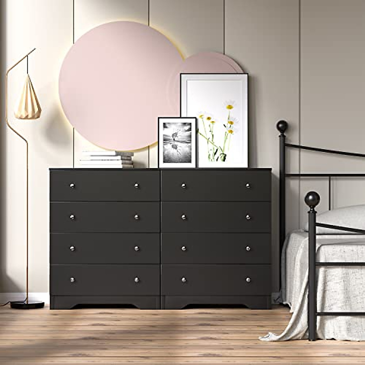SunsGrove Dresser for Bedroom with 4 Drawers Modern Wooden Dresser for Clothes Organizer Tall Storage Chest of Drawer for Living Room, Children Room, Entryway, Black