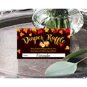 XJF 50 Pack Diaper Raffle Tickets 2*3.5inch Baby Shower Invitations Cards Maple Leaves Baby Shower Cards for Girl or Boy Baby Shower Game Bring a Pack of Diapers to Win Favors Yellow BS-CJK-NG-1