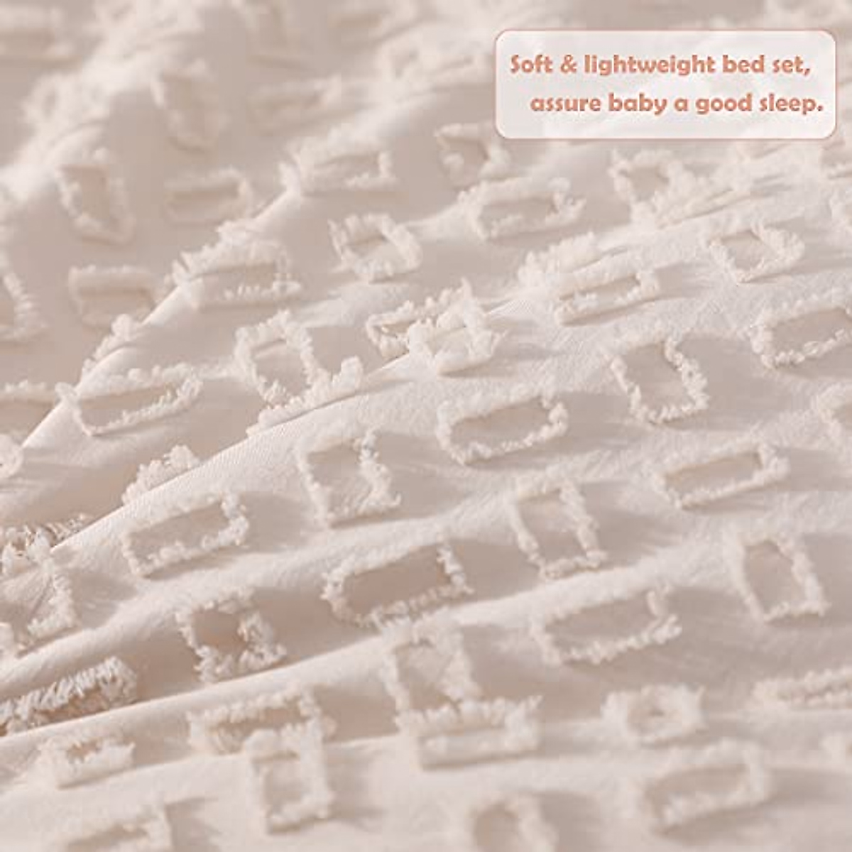 Cozyholy 4 Pieces Boho Tufted Toddler Bedding Set for Girls Boys Beige Soft Jacquard Embroidery Bed Sheets Set Comforter Set for Baby Kids | Include Comforter, Flat Sheet, Fitted Sheet, Pillowcase