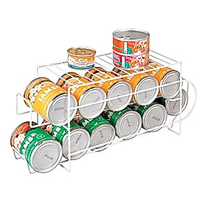 mDesign 2-Tier Metal Wire Standing Pop/Soda and Food Can Dispenser Storage Rack Organizer with Top Shelf for Kitchen Pantry, Countertop, Cabinet - Holds 12 Cans - 2 Pack - White