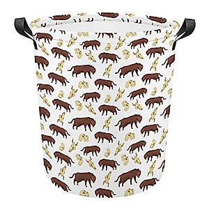 Cartoon Tiger and Skulls Oxford Cloth Laundry Basket with Handles Storage Basket for Toy Organizer Kids Room Nursery Hamper Bathroom