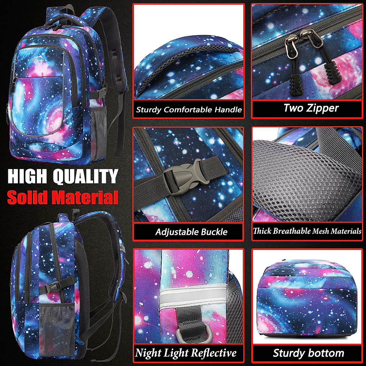 ProEtrade Extra Large Backpack Bookbag for College Travel Laptop Business Hiking Backpack Fit Laptop Up to 17 Inch Sturdy Multi Compartment Gifts for Men Women Night Light Reflective (Light Galaxy)