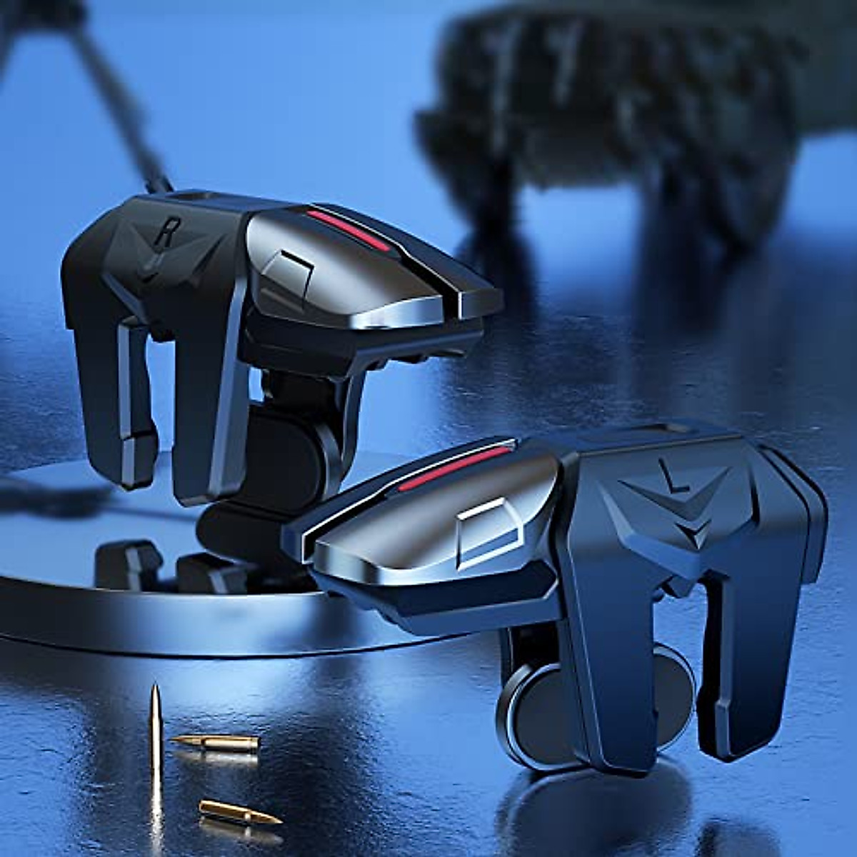 FENGCHUANG Mobile Game Trigger, PUBG Cellphone Gaming Joystick, 6 Fingers Operation Controllers, Alloy Gamepad Joystick, Aim Shooting L1R1 Key Button for Fornite/Knives Out/Rules of Survival