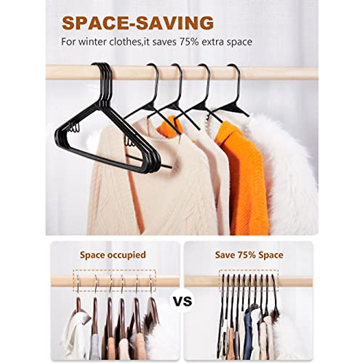 Jersow Black Plastic Hangers 60 Pack, Clothes Hangers Space Saving, Heavy Duty Coat Hangers for Closet, Non Slip Clothing Hangers with Hooks, Black Hangers for Coat, Shirt, Short, Suits