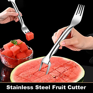 Agirlvct Watermelon Cutter Slicer, Stainless Steel 2-in-1 Fork Slicer & Fruit Digging Spoon,Dual Head Fruit Forks Slicer Knife Tool Set for Home Party Camping Kitchen Restaurant School Gadget(2 Pack)